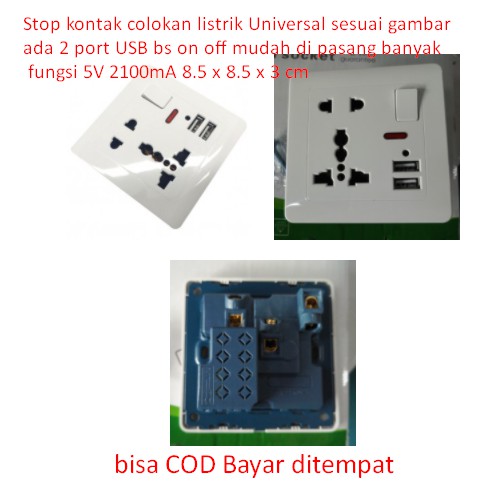 Jual Stop kontak colokan listrik Universal sesuai gambar ada 2 port USB ...