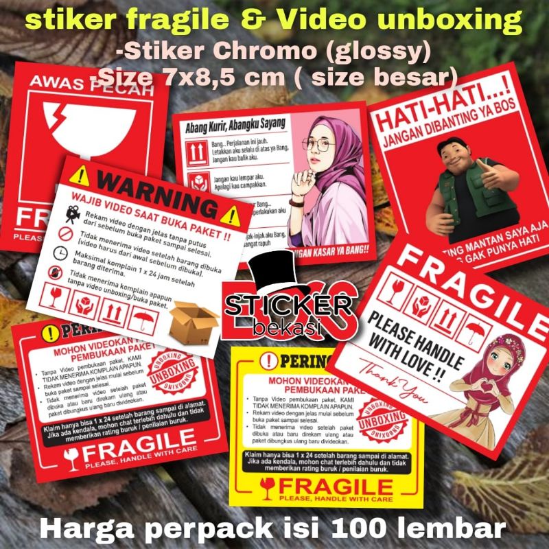 Jual (100 pcs) STIKER FRAGILE DAN VIDEO UNBOXING UKURAN BESAR 7 cm x 8 ...