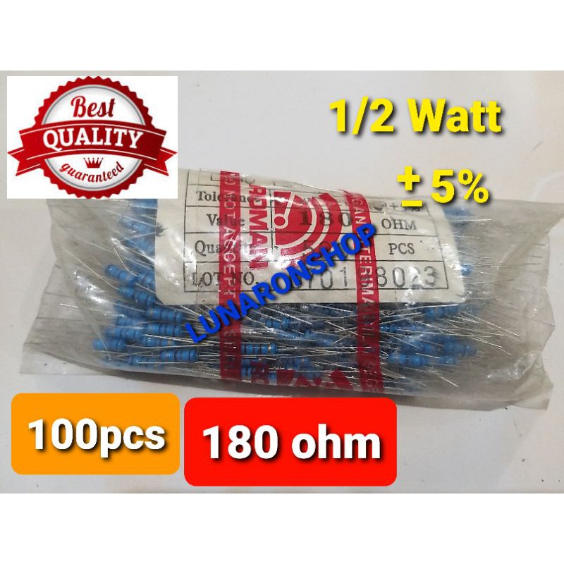 Jual Resistor 180 Ohm 1/2Watt Toleransi 5%(100pcs) | Shopee Indonesia