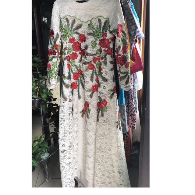 Jual Abaya brokat bunga merah | Shopee Indonesia