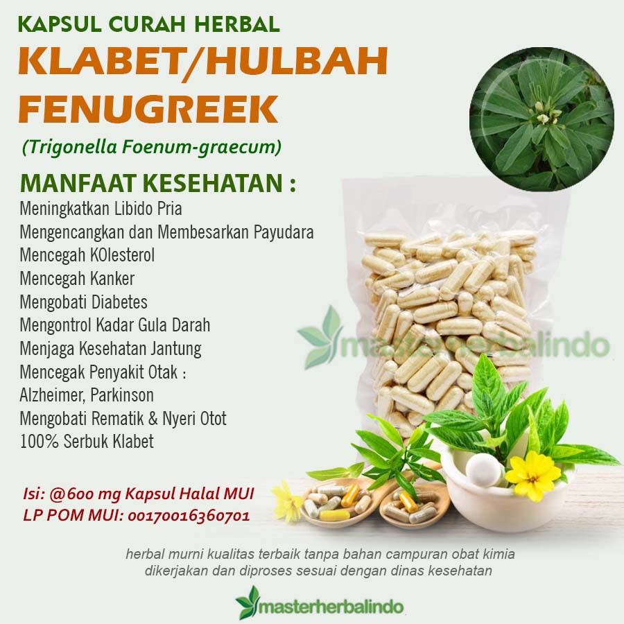 Jual KLABET Hulbah Fenugreek 100 Kapsul Herbal Memperbesar Payudara ...