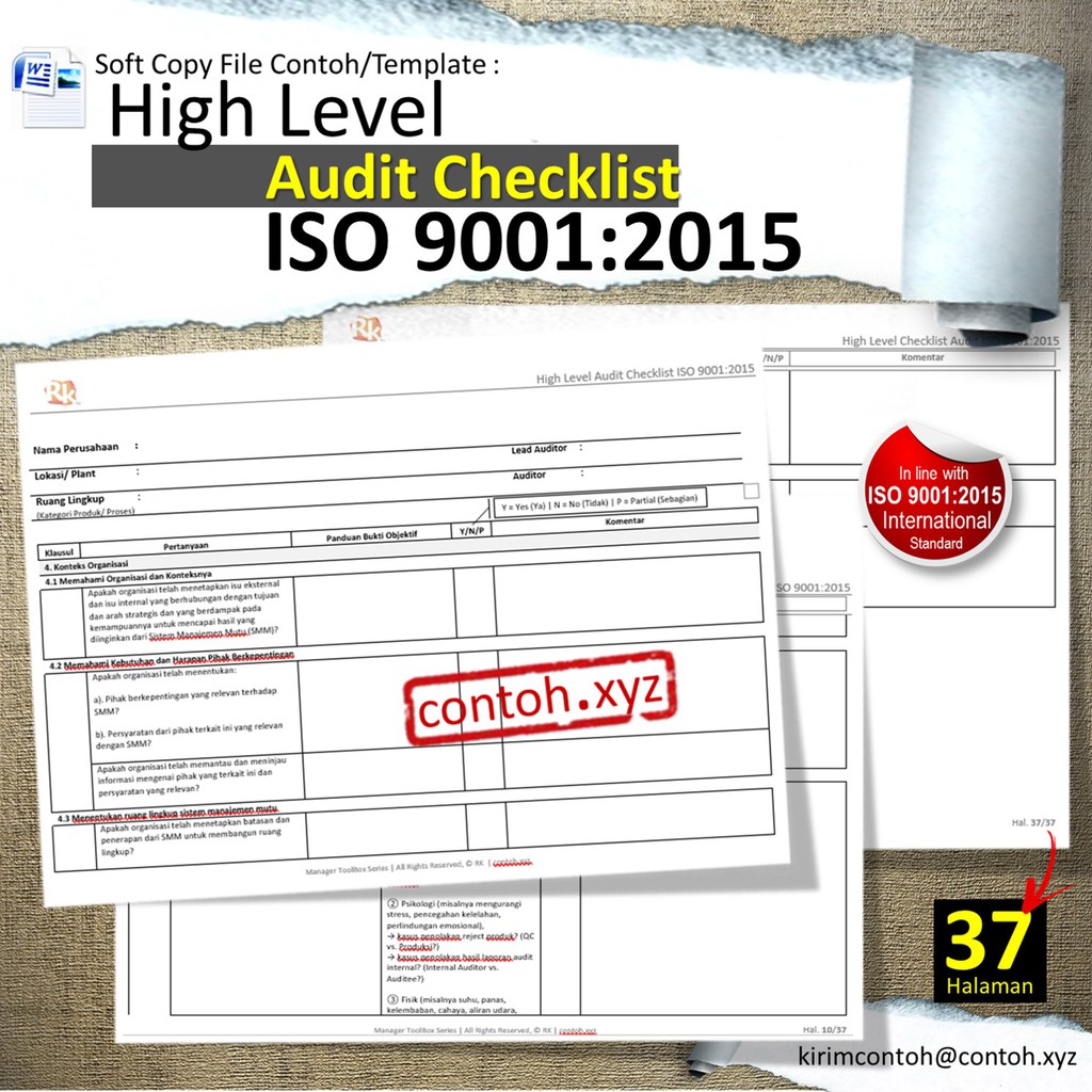 Jual [#04] Contoh High Level Audit Checklist ISO 9001:2015 | Bahasa ...