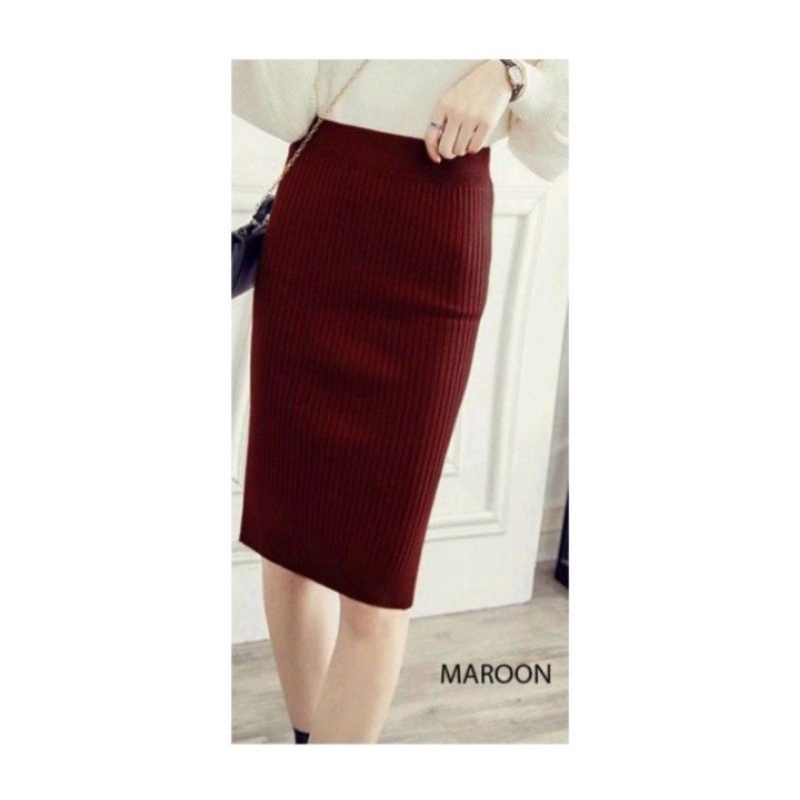 Jual ROK 3/4 DI BAWAH LUTUT | ROK RAJUT SPAN PENDEK | MIDI SKIRT ...