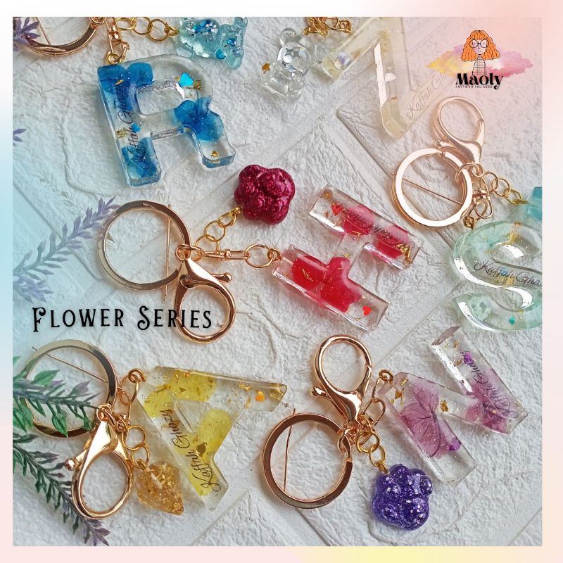 Jual Flower Letter Keychain Resin Gantungan Kunci Huruf Ganci Custom ...