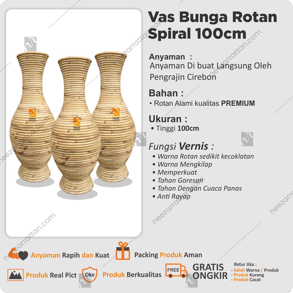 Jual Vas Bunga Pot Guci Tempat Bunga Rotan 100 cm | Shopee Indonesia