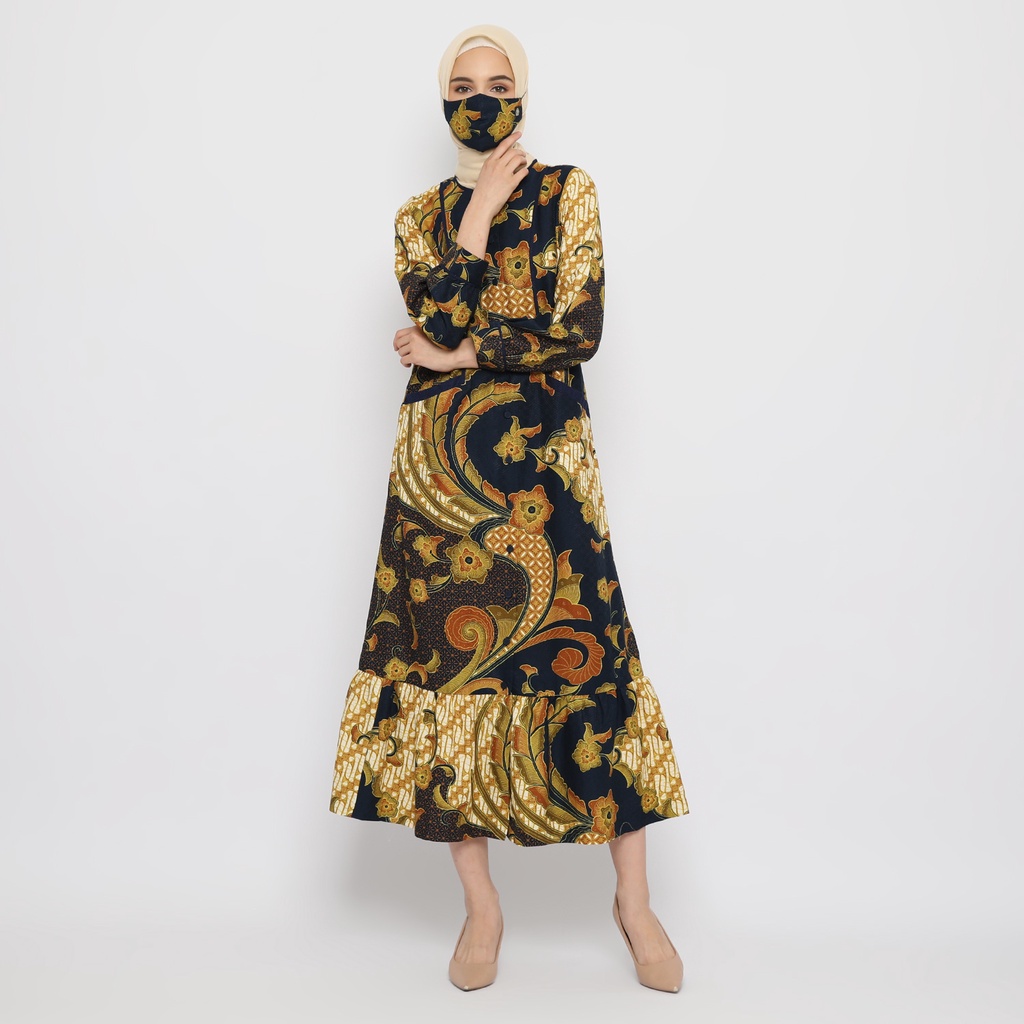 Jual Batik Semar Yuana Maxi Dress Kawung Narendra Navy | Shopee Indonesia