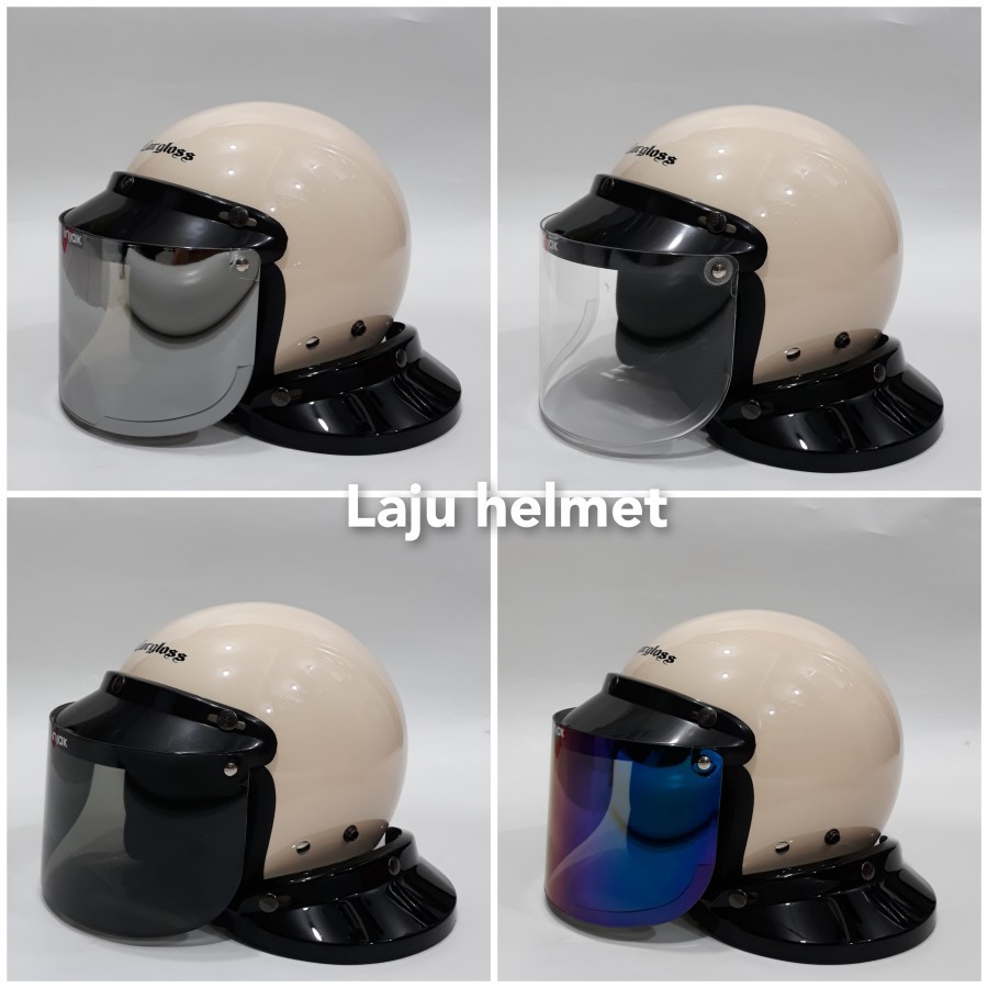 Jual HELM CARGLOSS RETRO CREAM KACA FLAT DATAR | Shopee Indonesia