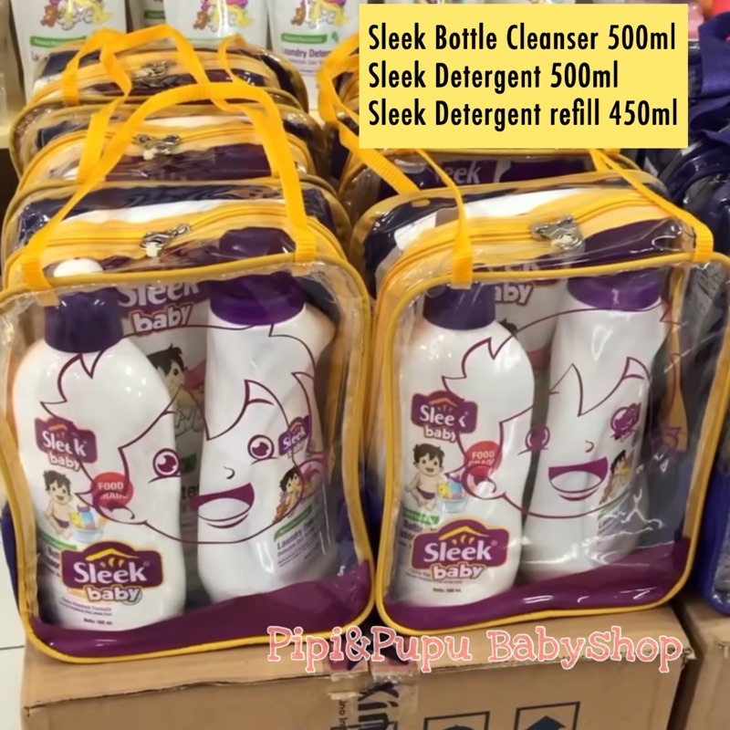 Jual PAKET SLEEK Bottle Cleanser+Laundry Botol 500ml+500ml+ 450ml (TAS UNGU) | Shopee Indonesia
