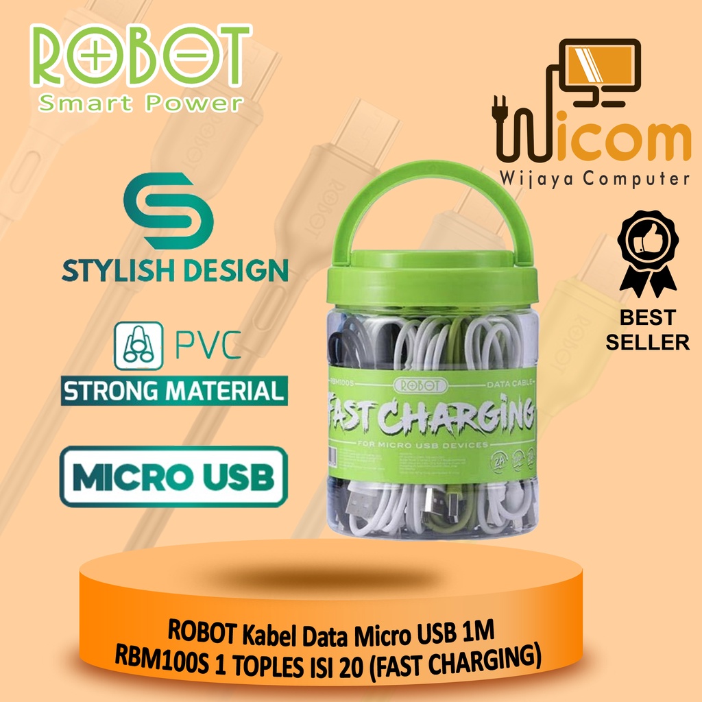 Jual ROBOT KABEL DATA MICRO USB RBM100S RBM100 2A 1M 100CM - PER 1 TOPLES ISI 20PCS | Shopee ...