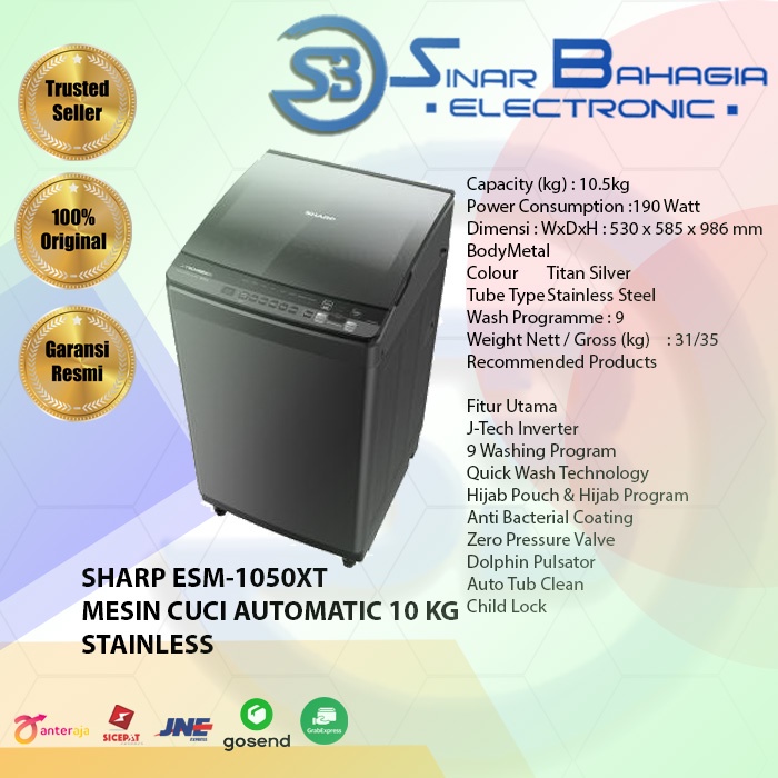 Jual SHARP ESM-1050XT MESIN CUCI AUTOMATIC 10 KG STAINLESS (NEW ...