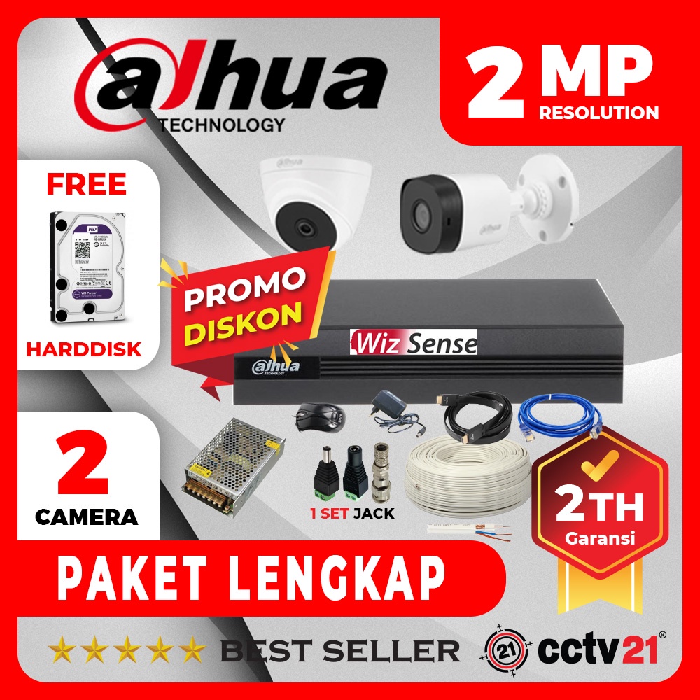 Jual Paket CCTV / Camera DAHUA 2 Channel Kamera Full HD 2MP Kabel 30M ...