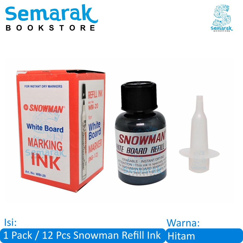 Jual Snowman Refill Ink Isi Tinta Spidol Whiteboard Dapat Dihapus 20 ml ...