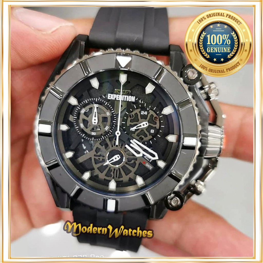 Jual Jam Tangan Ori Pria Expedition E 3009 Black Grey Hitam Abu Tali ...