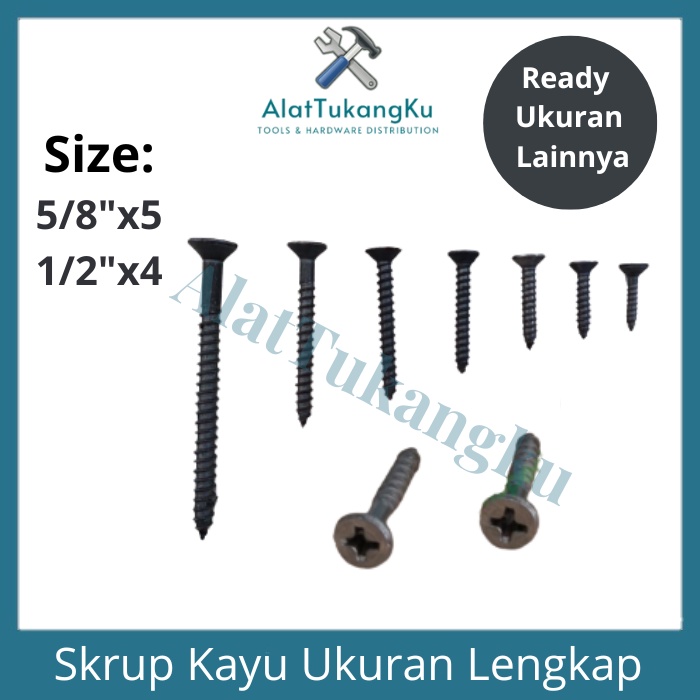 Jual Skrup Kayu Panjang 1/2" X4mm 5/8" X 5mm/ Sekrup Kayu per Kotak ...
