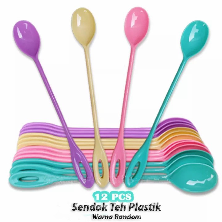 Jual 12 Pcs - Sendok Teh Plastik Panjang/Sendok Plastik Makan Bayi ...