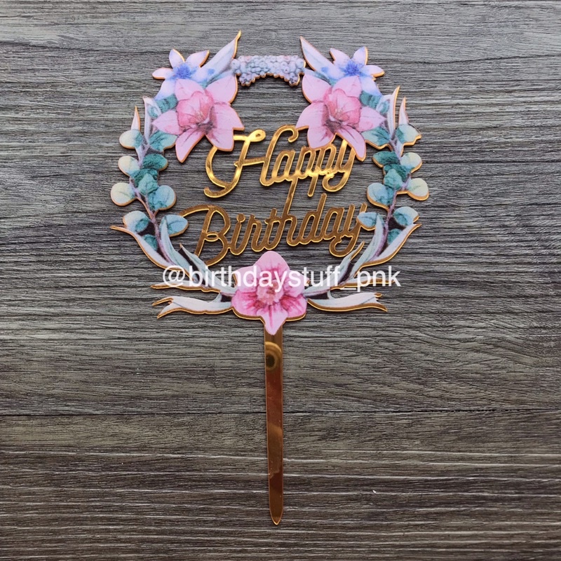 Jual Topper Happy Birthday Flower / Topper Ulang Tahun Motif Bunga 1pc ...