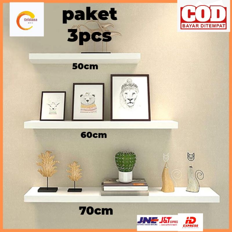 Jual ambalan dinding isi 3 buah ukuran P. 50+60+70 lebar 12cm tebal 2cm ...