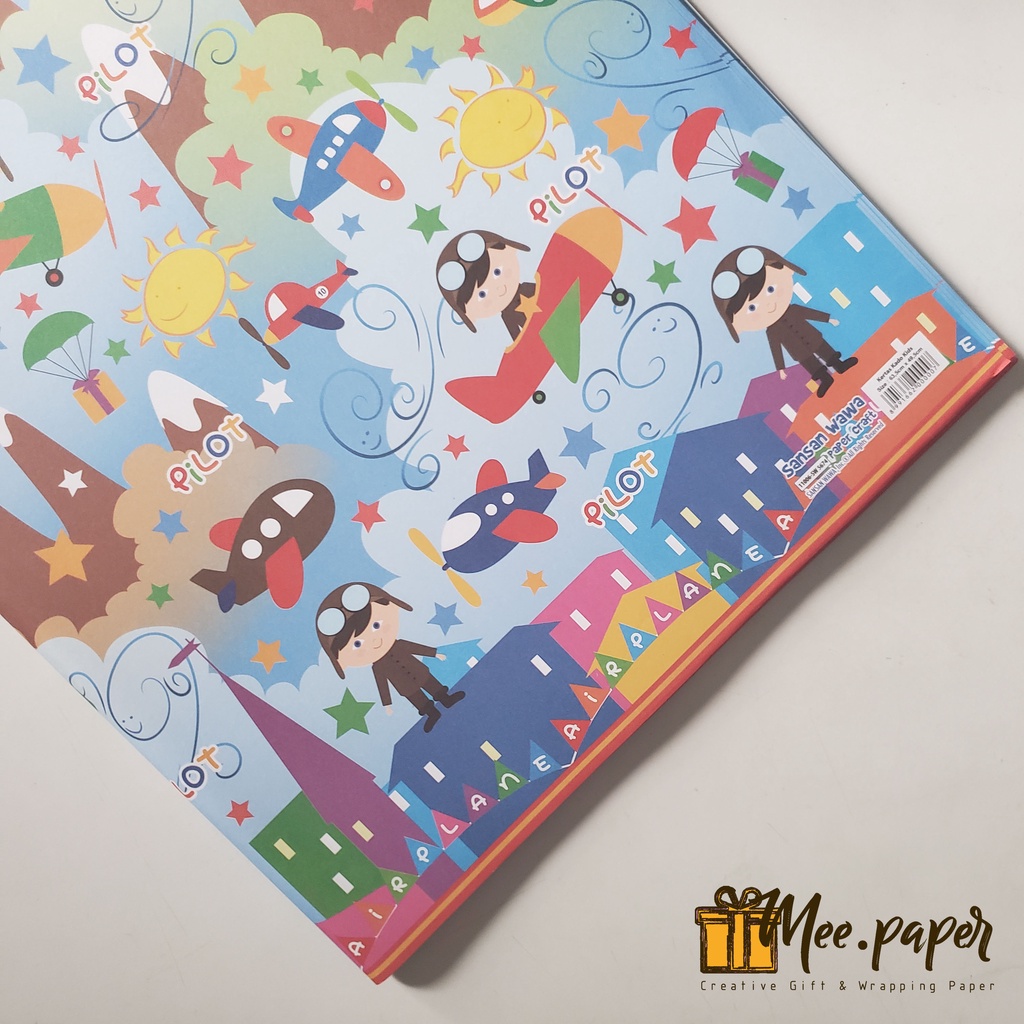 Jual Kertas Kado Sansan Wawa Motif Airplane Pilot, Bungkus / Wrapping ...