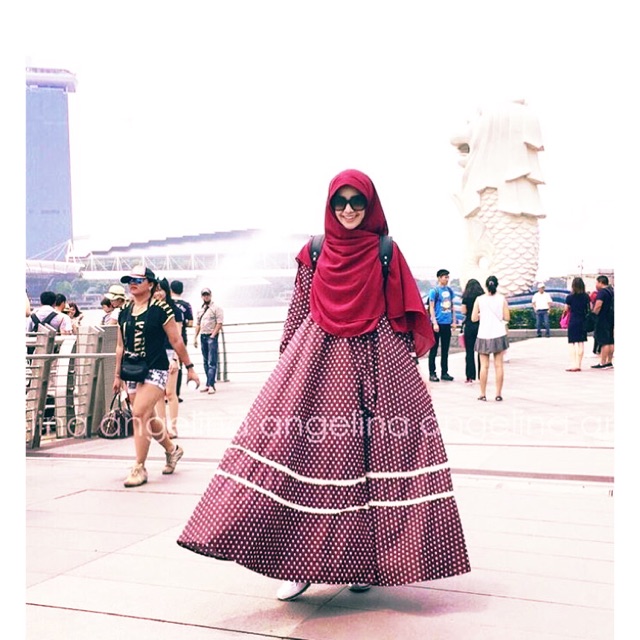 Jual Sabilla polka Dress in burgundy ( preloved ) | Shopee Indonesia