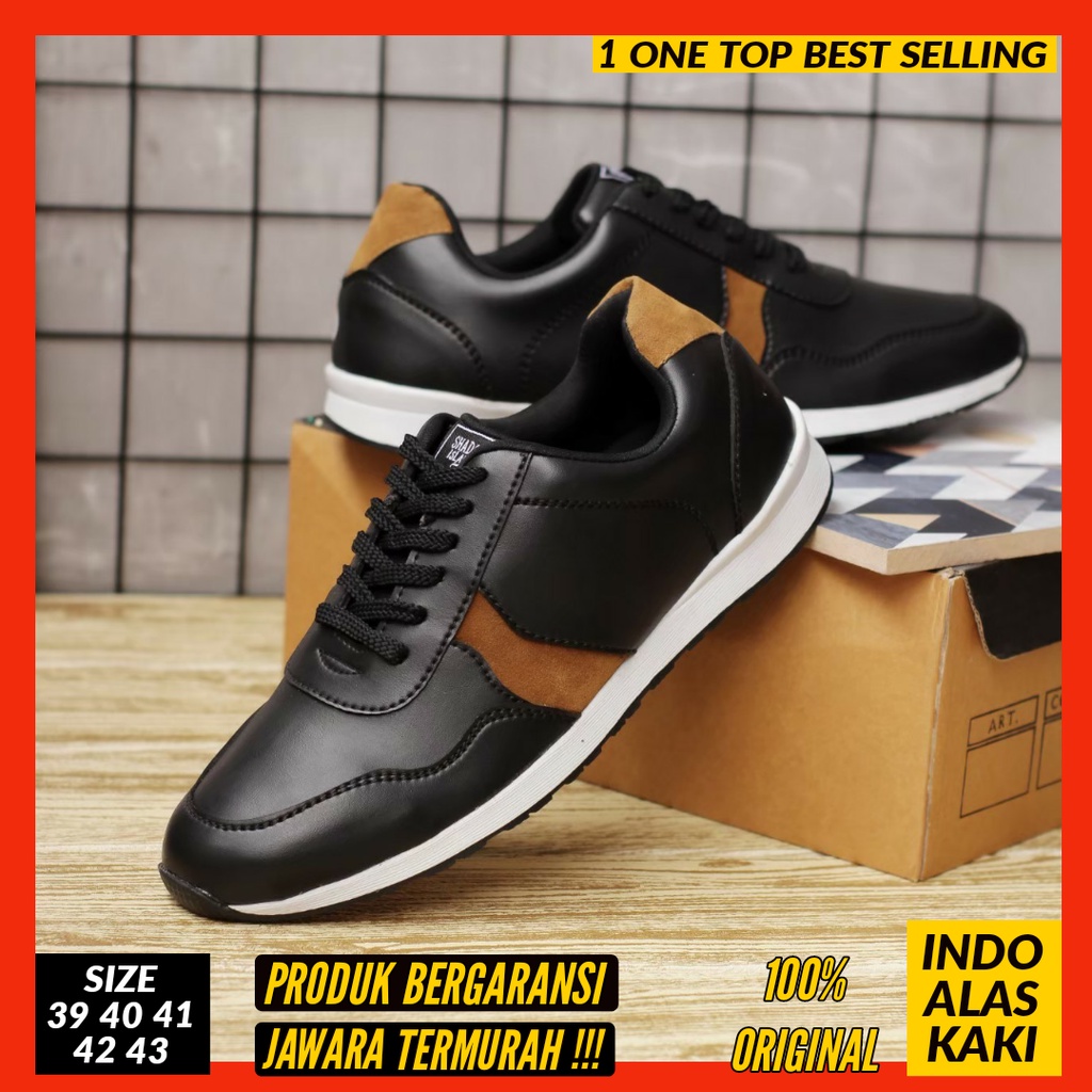 Jual Sepatu Sneakers Pria Sneaker Kulit Warna Hitam Santai Cowok Kuliah Main Jalan2 VARGAS BLACK ...
