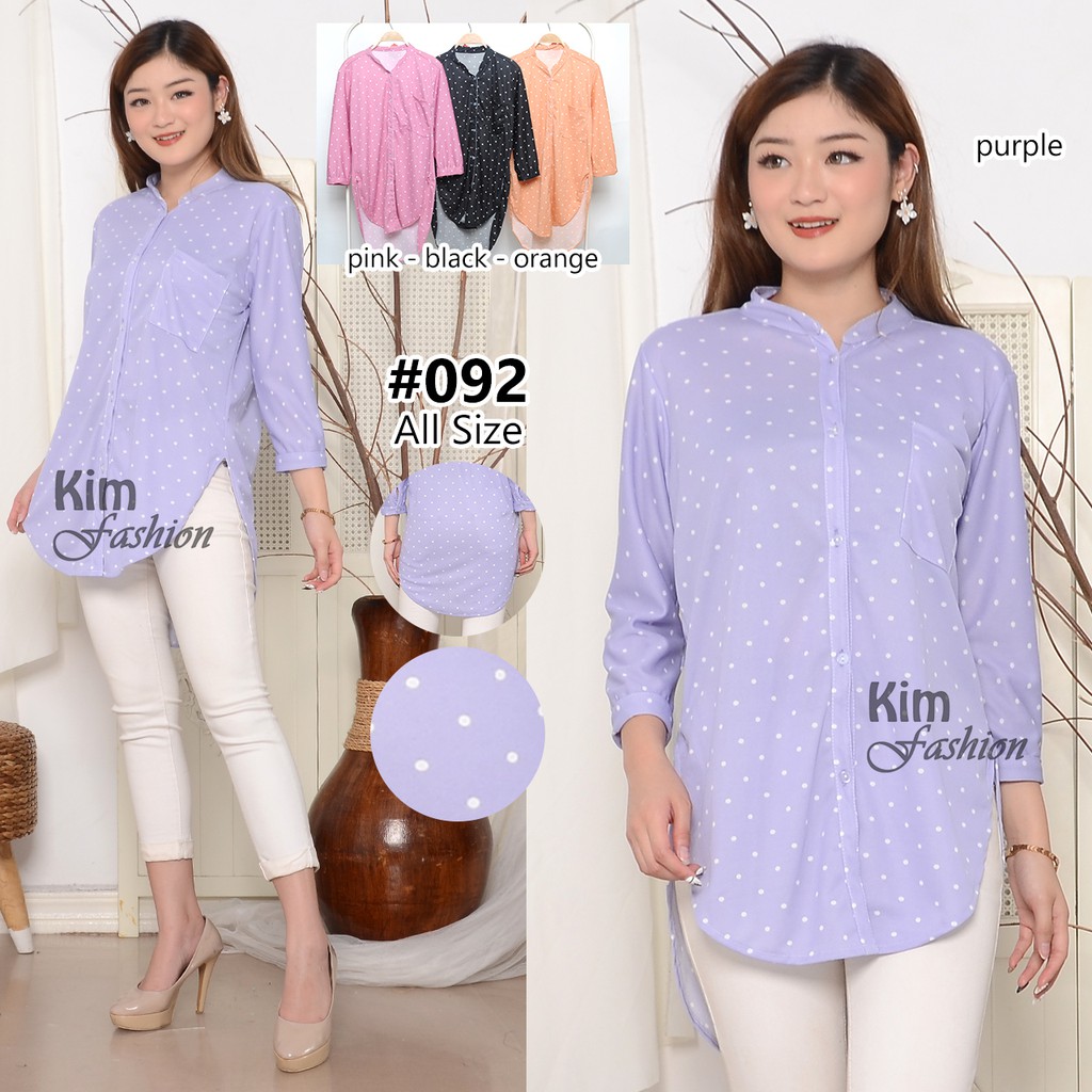 Jual Baju kemeja Lengan Panjang Model Shanghai corak Bintik | Shopee ...