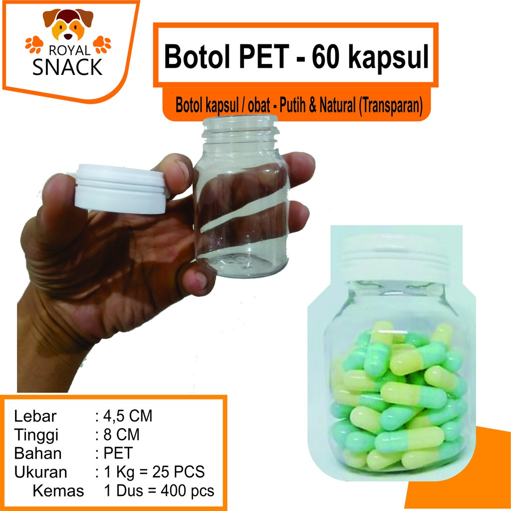 Jual Botol 60 KAPSUL PET plastik KOTAK BULAT bening obat wadah capsul ...