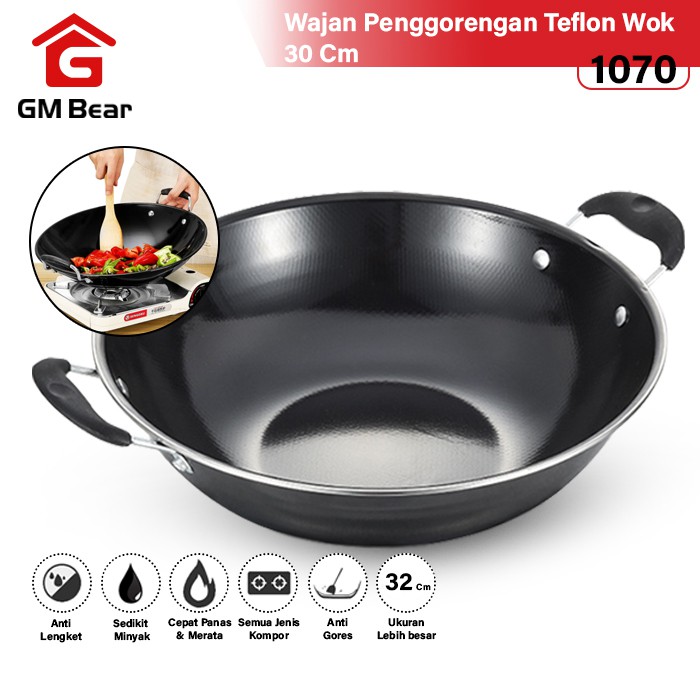 Jual BAru GM Bear Wajan Kuali 30cm 1070-Wajan Penggorengan Teflon Wok ...