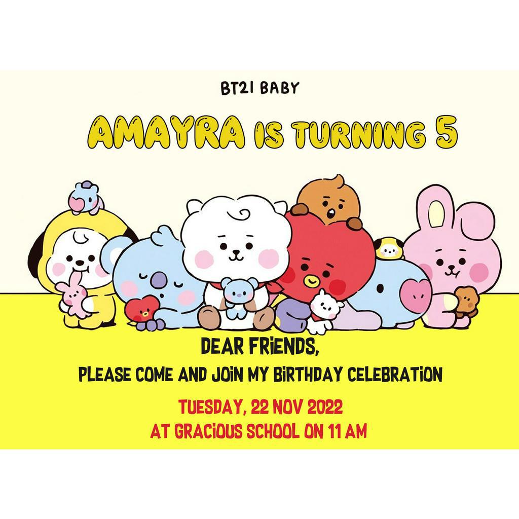 Jual undangan ulang tahun birthday invitation tema kpop, bts, bt21 ...