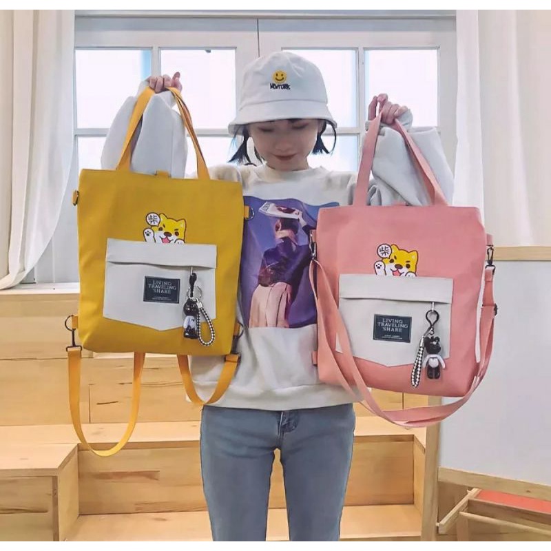 Jual Tas Tote Bag Wanita//Tote Bag Korea ( Motif Kucing & Bisa Ransel ...