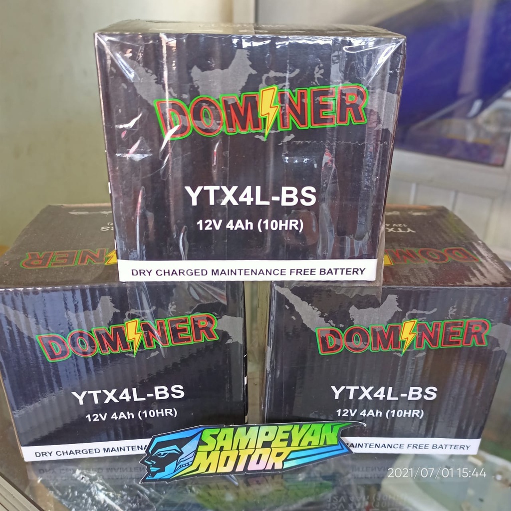 Jual Aki Murah Accu Motor YTX4L-BS Tipe Kering 12V4Ah/10HR Merk DOMINER ...