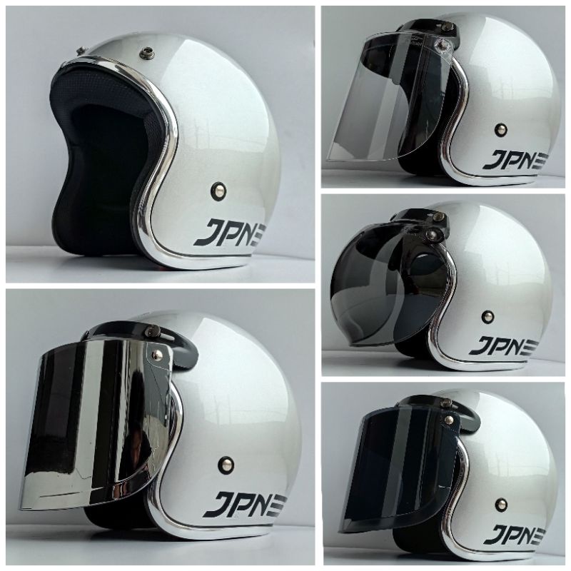 Jual Helmet JPN List Chrome Silver Metalic | Shopee Indonesia