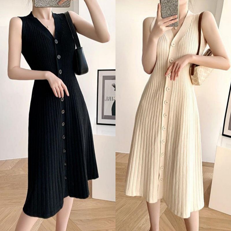 Jual FX SHOP DRESS GEMMA BUTTON RAJUT DRESS KOREA DRESS RAJUT PANJANG DRESS RAJUT TERBARU DRESS ...