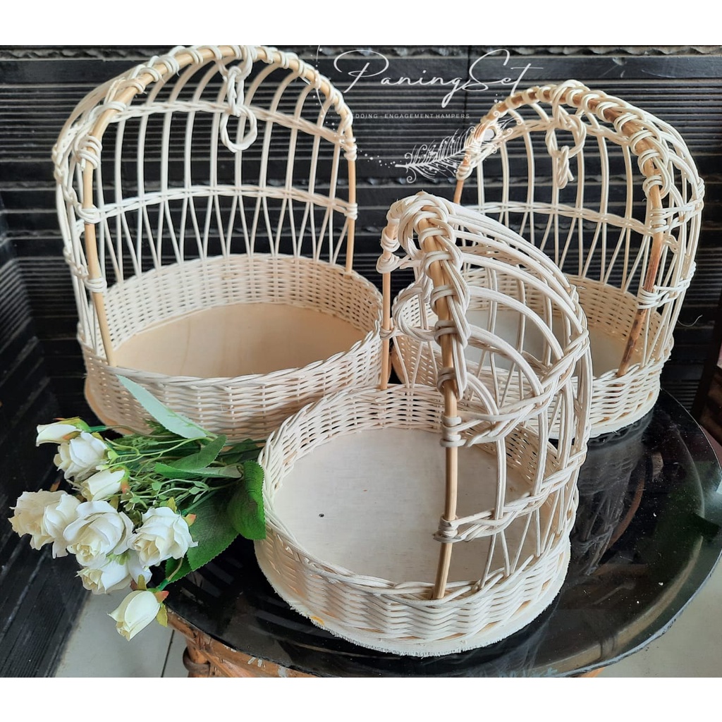 Jual keranjang rotan sangkar bulat seserahan/set anyaman rotan halus ...