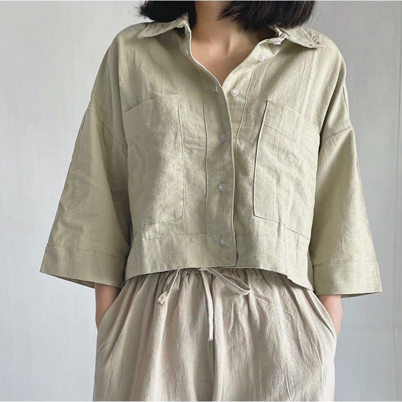 Jual Kemeja Crop Linen Pocket / Kemeja Outer Crop Linen / Oversized ...