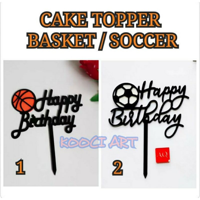 Jual cake topper acrylic happy birthday basket sepak bola soccer unik ...