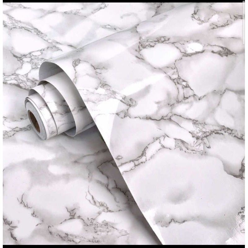 Jual Wallpaper Dinding MURAH Sticker Marmer Marble Putih Bercak Hitam ...