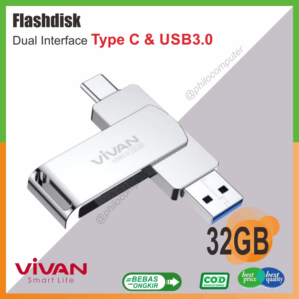 Jual Flashdisk 32GB Vivan VOC132 OTG 32gb Type C Dan USB 3.0 Dual ...