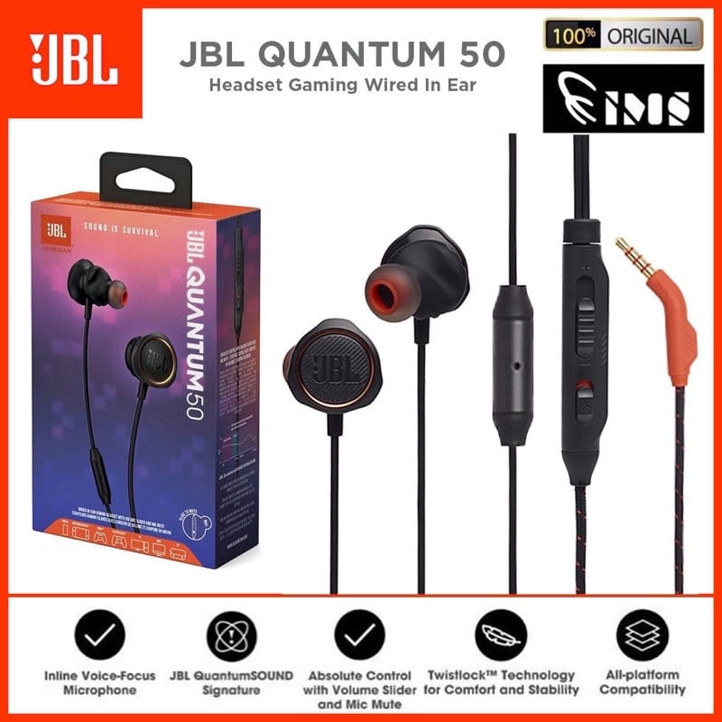Jual HEADSET/EARPHONE JBL QUANTUM 50 WIRED IN-EAR GAMING HEADSET WITH ...