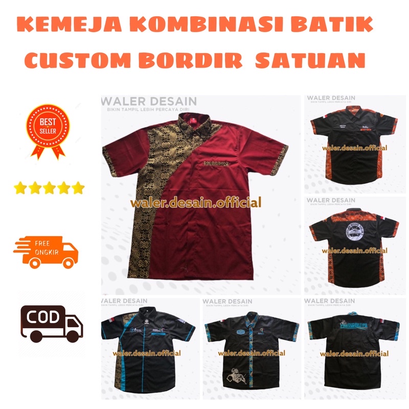 Jual KEMEJA PDL PDH SERAGAM Kombinasi batik Custom BORDIR Satuan Tanpa ...