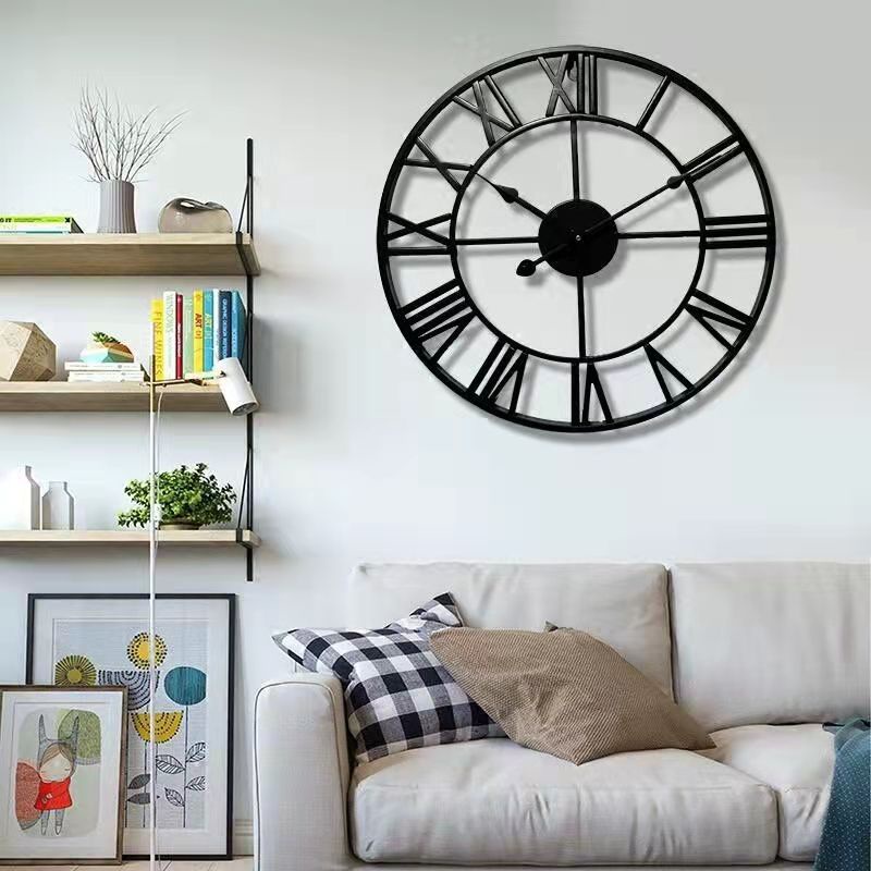 Jual Jam Dinding Besar 3D DIY Angka Romawi Hitam Desain Unik Vintage ...