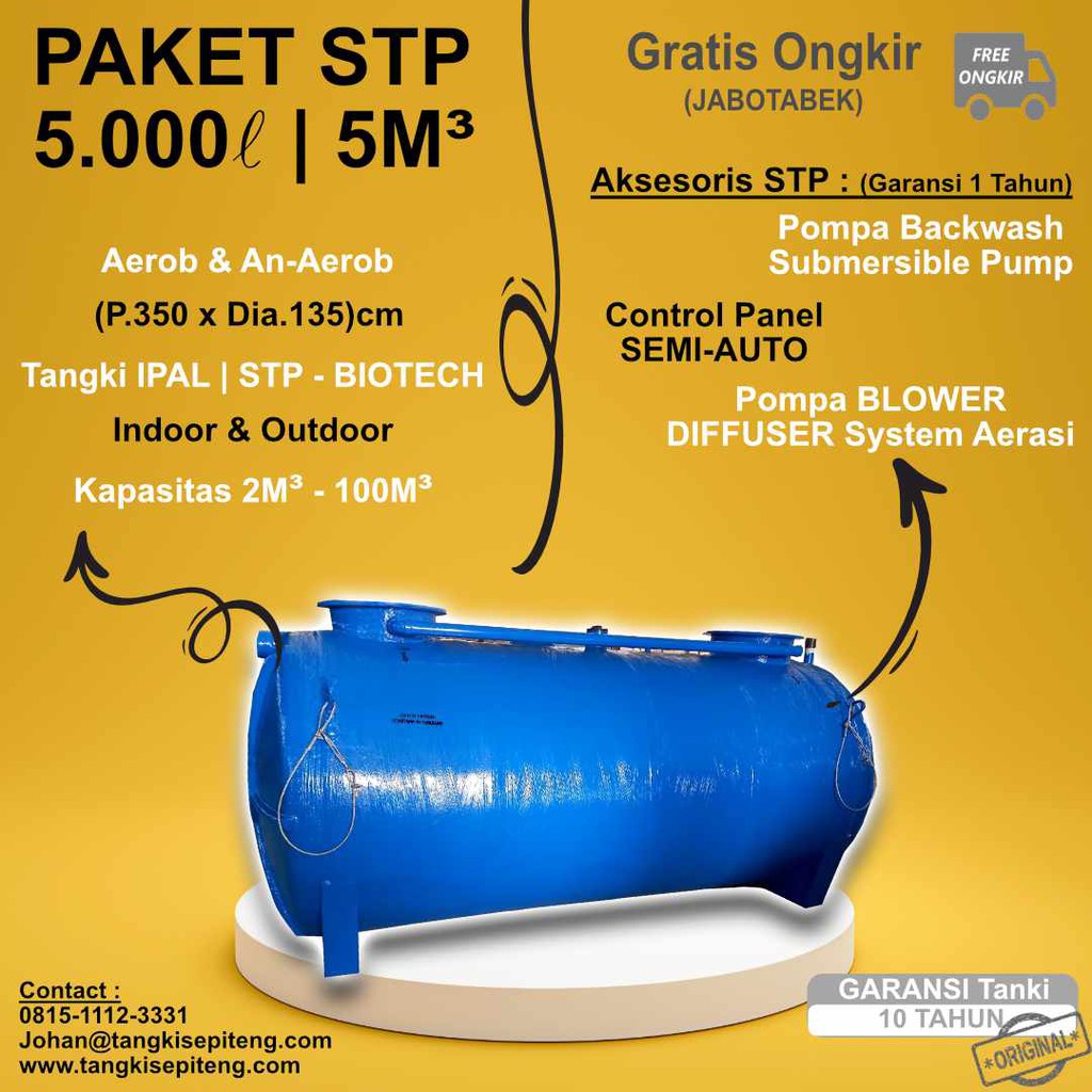 Jual PAKET Tangki Tabung STP IPAL WWTP 5000 Liter BIOTECH, BIO SEPTIC ...