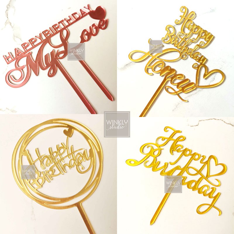 Jual Acrylic Cake Topper Happy Birthday Heart / Topper Akrilik Kue ...