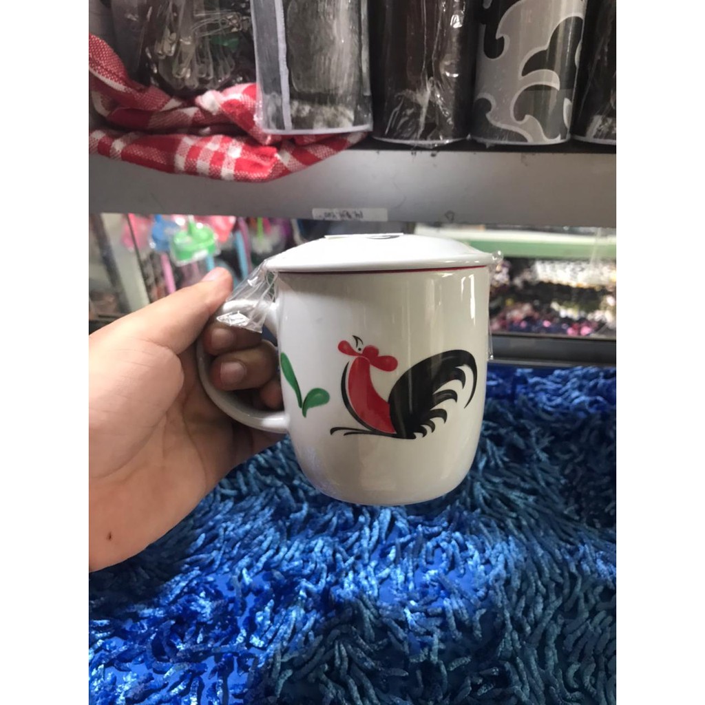 Jual Gelas motif ayam Kopin - Gelas mug + tutup gambar ayam jago ...