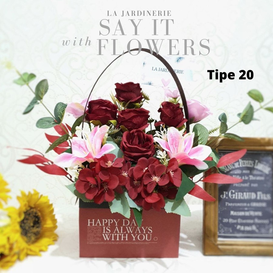 Jual Rangkaian Bunga Artificial Plastik Ucapan Selamat Bloom Box Kado ...