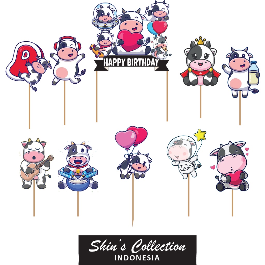 Jual Cake topper momo cow sapi 1 set isi 10 pcs | Shopee Indonesia