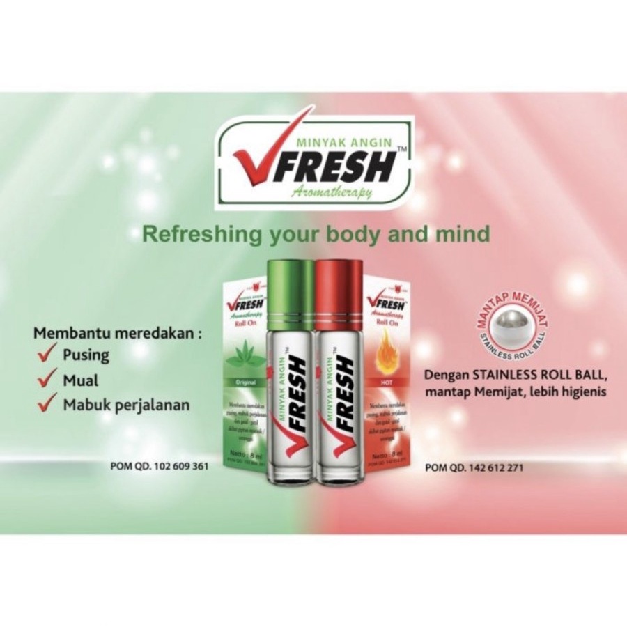 Jual VFRESH MINYAK ANGIN AROMATHERAPY ROLL ON HOT ORIGINAL CAP LANG ...