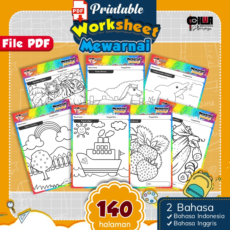 Jual Lembar Kerja Worksheet (file PDF) - Mewarnai | Shopee Indonesia