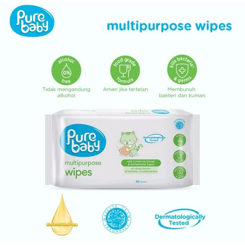 Jual PURE BABY Multipurpose Wipes isi 50+50 | Baby Wipes | Tissue Basah ...