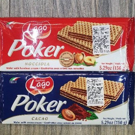 Jual Lago POKER wafer biskuit HAZELNUT / CHOCOLATE COKLAT IMPORT 150gr ...