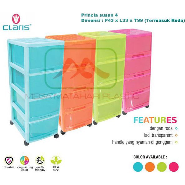Jual Lemari / Laci Plastik Princia Susun 4 Claris (Dengan Roda ...